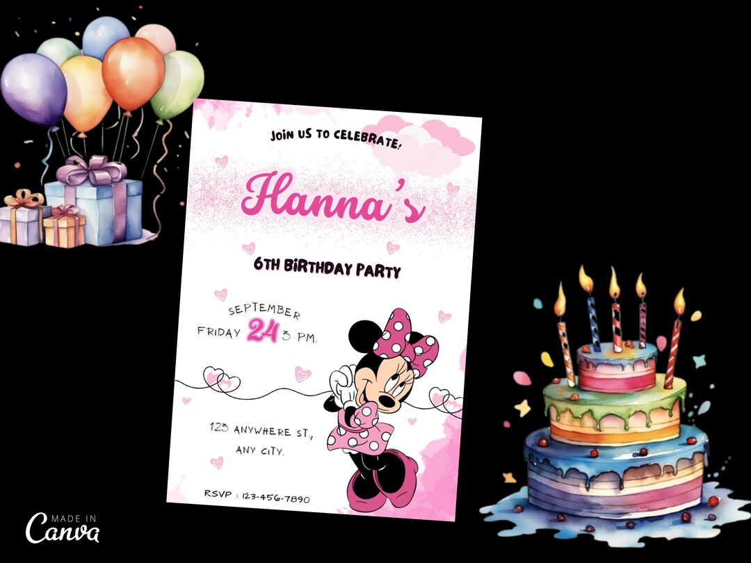 Editable Minnie Birthday Invitation for Girls, Minnie Mouse Invitations ...
