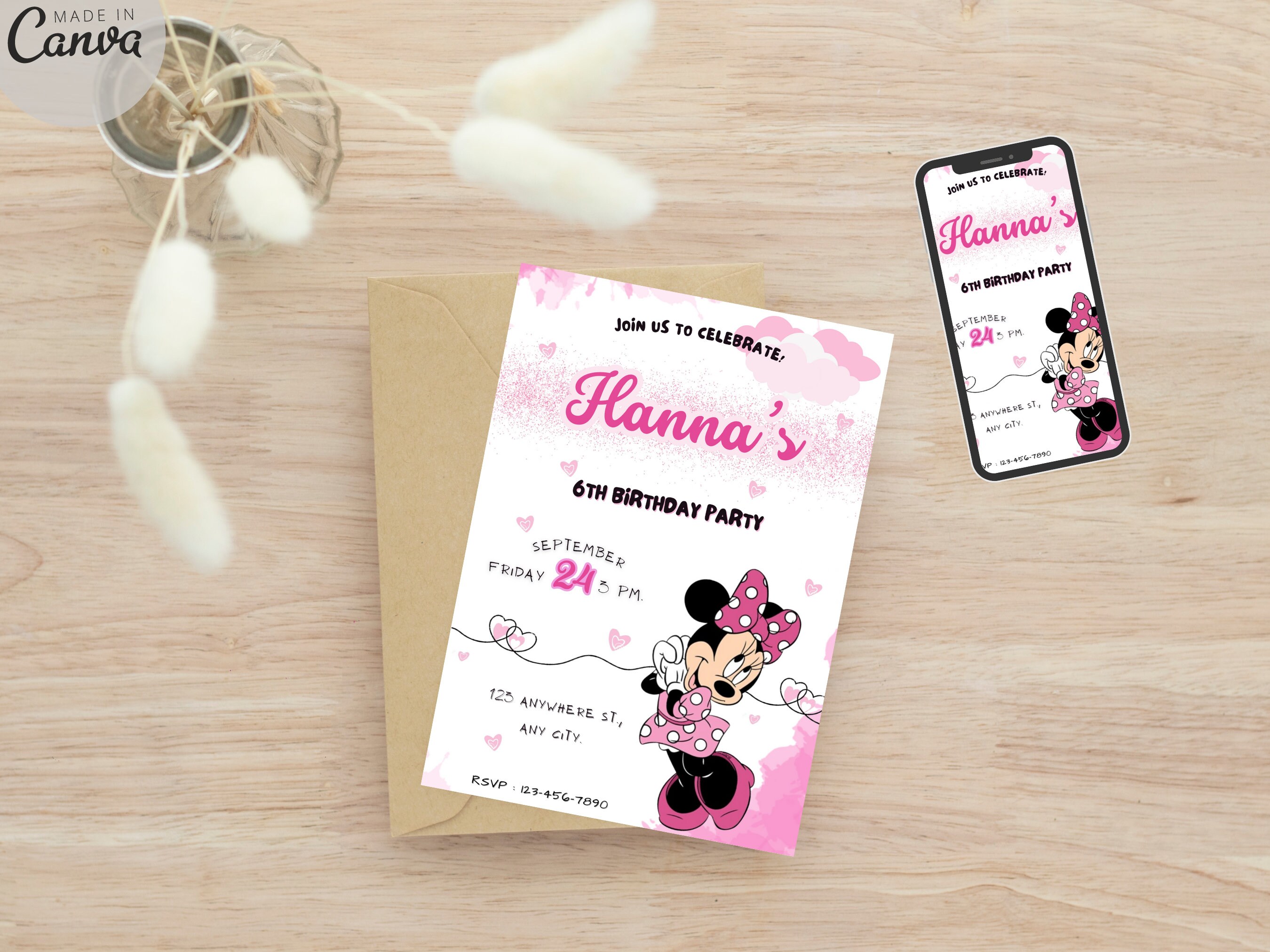 Editable Minnie Birthday Invitation for Girls, Minnie Mouse Invitations ...