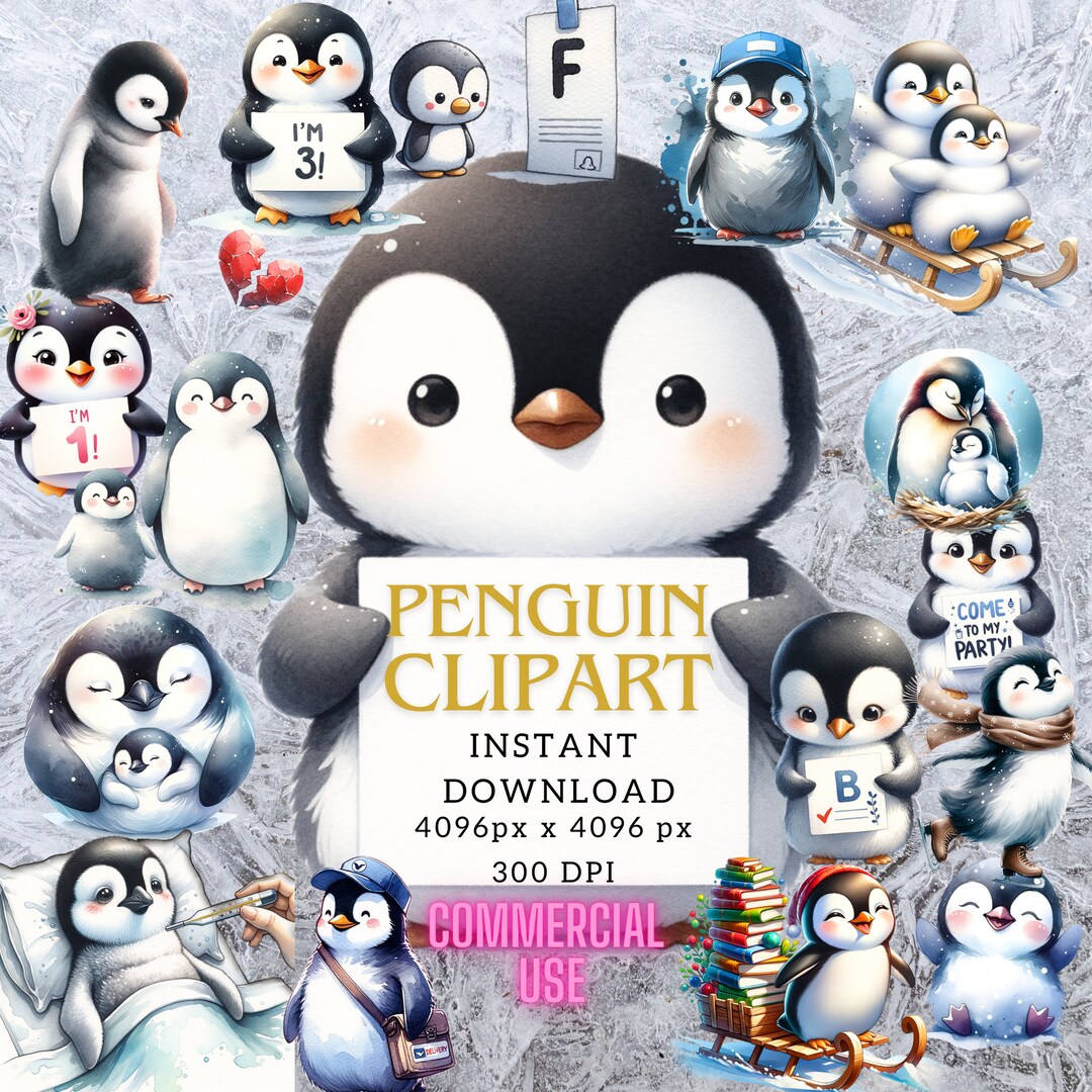 Penguin Clipart Bundle PNG Digital Clipart Instant Download Commercial ...