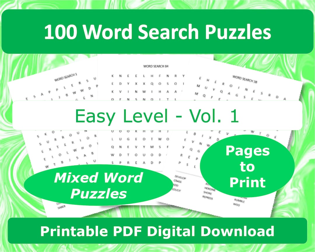 Word Search Puzzles for Kids and Adults 100 Printable Easy - Etsy