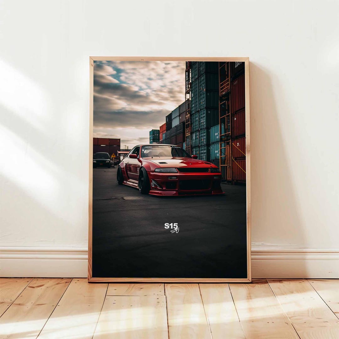 S15 Nissan Silvia JDM Poster –widebody Red Drift Car in Industrial Dock ...