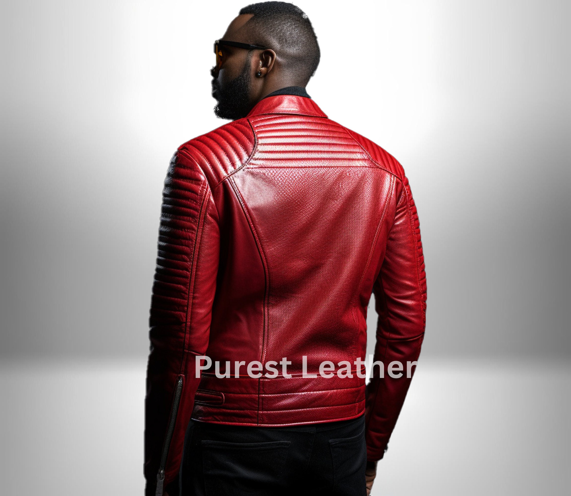 Genuine Red Leather Jacket for Men Personalized Leather Jacket Men Real ...