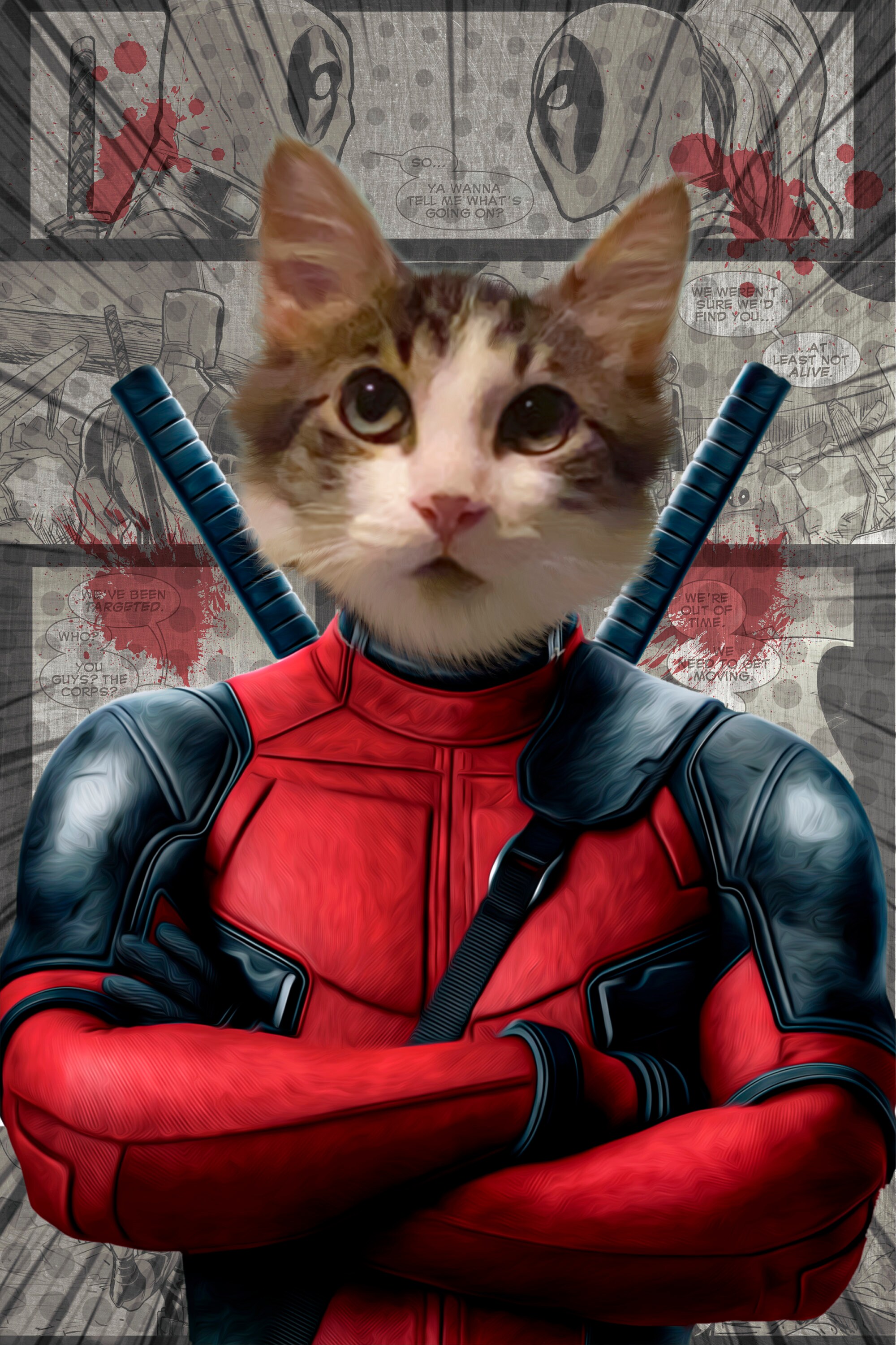 Custom Dog Pool Pet Portrait, Deadpool Cat Painting, Pet Lovers Gift ...