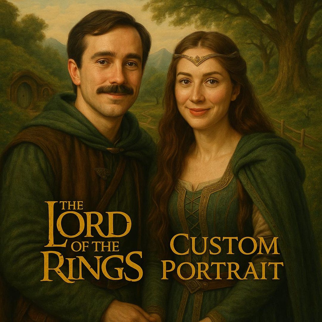 Custom Lord of the Rings Style Middle Earth Couple Portrait Art Elf ...