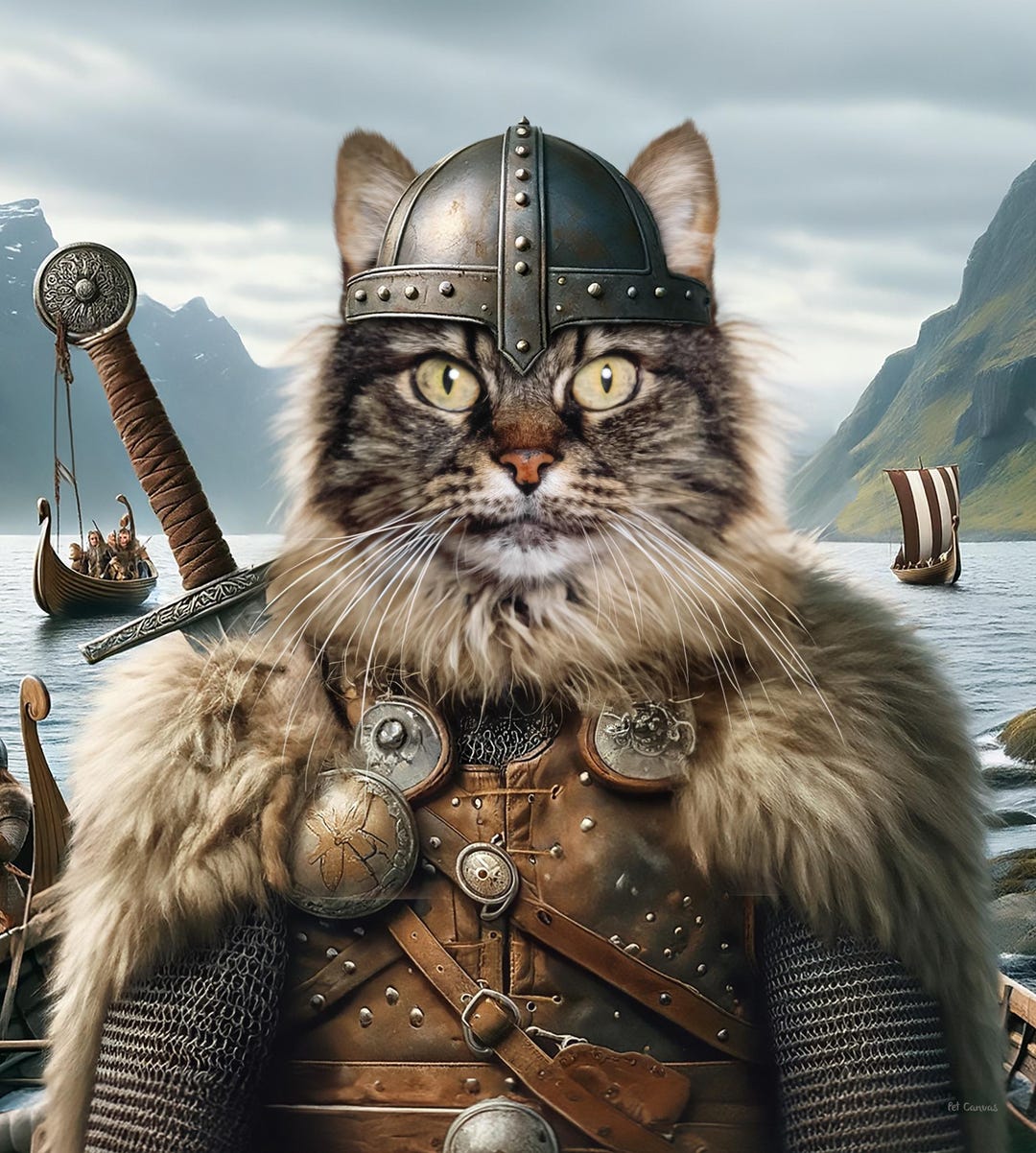 Custom Viking Pet Portrait, Viking Cat Painting, Ubbe Portrait, Royal ...
