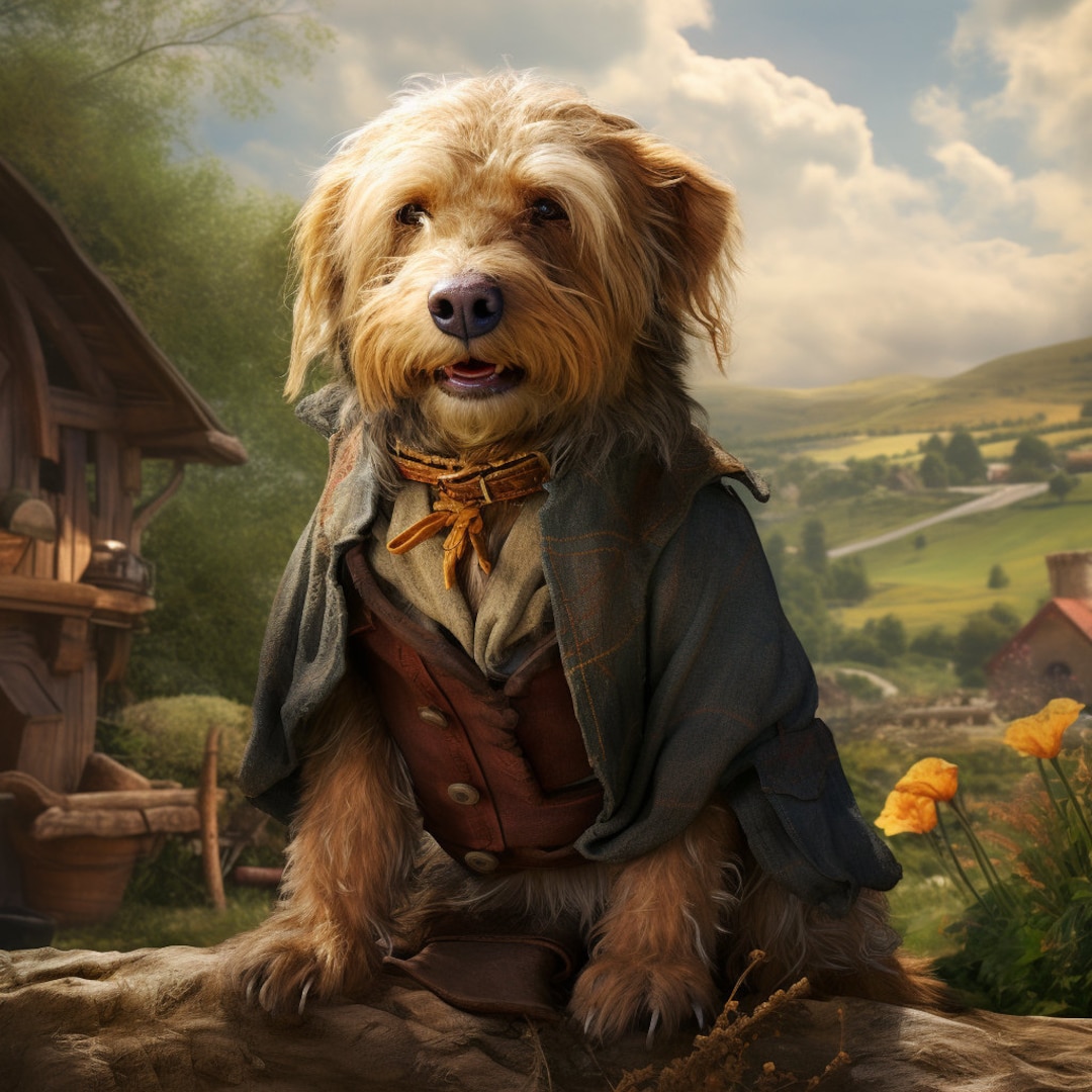 Custom Hobbit Pet Portrait, Lotr Pet Painting, Pet Lovers Gift, Hobbit ...