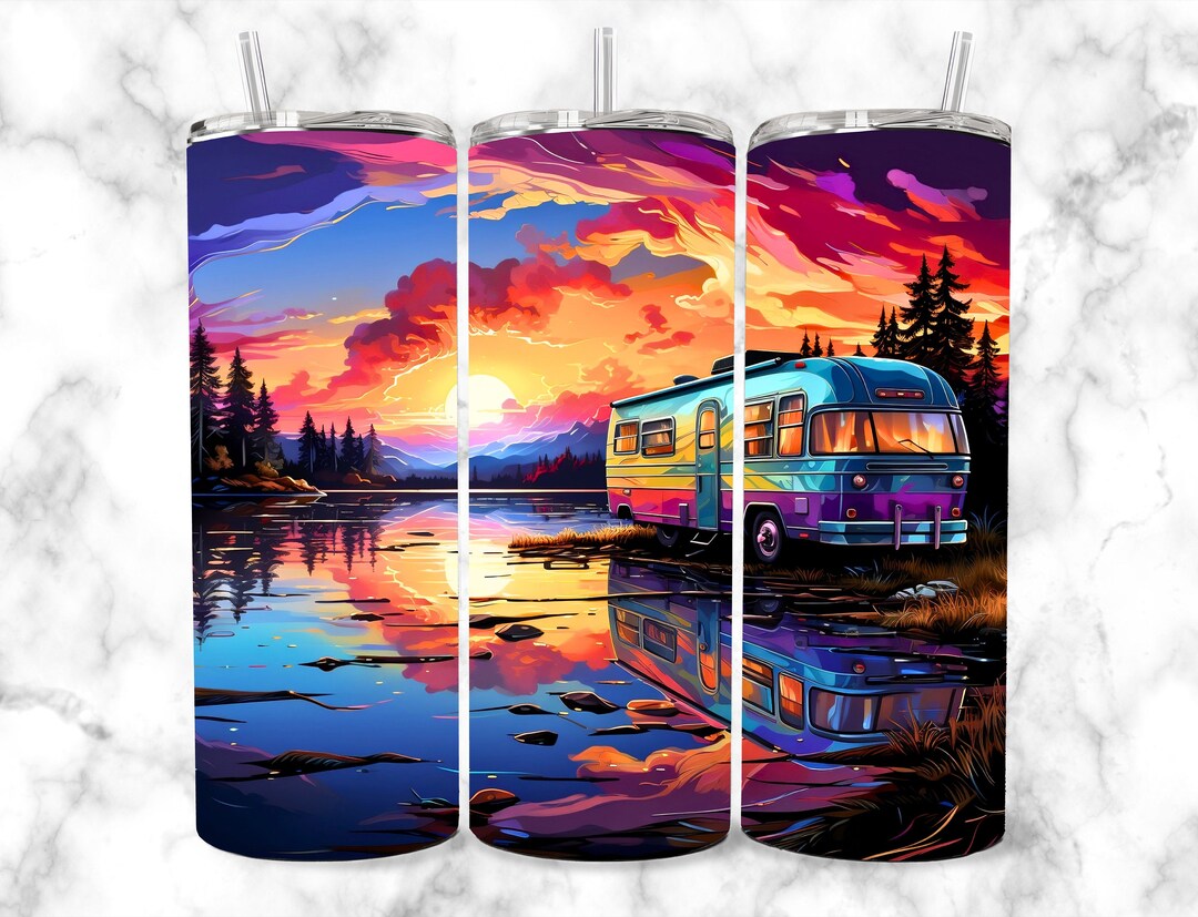 Neon Sunset Tumbler Design Downloads 20 Oz Skinny Tumbler - Etsy