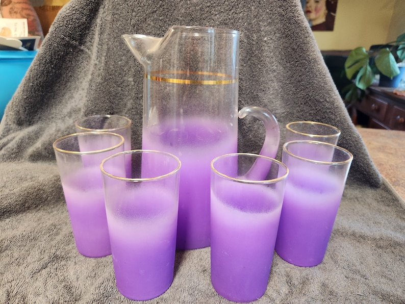 Vintage Blendo Orchid Pitcher 6 Cup Set - Etsy