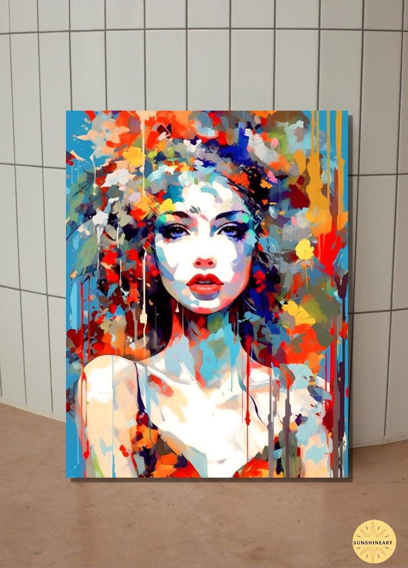 Colorful Woman Canvas Painting, Woman Face Canvas, Abstract Canvas ...