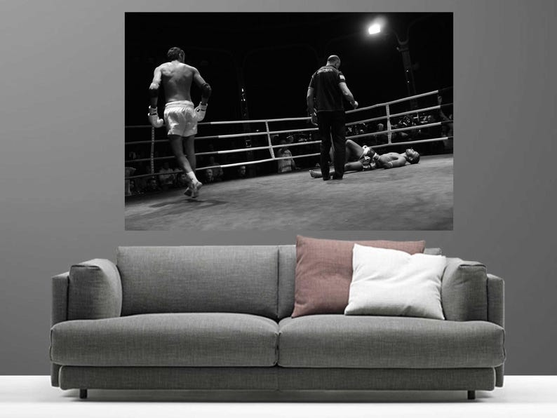Black and White Boxing Knockout Poster, Muay Thai KO Ring Photo ...