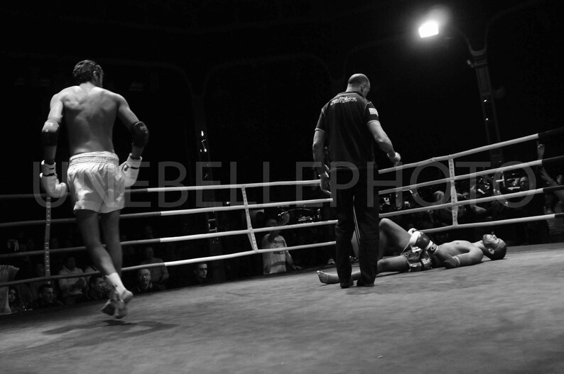Black and White Boxing Knockout Poster, Muay Thai KO Ring Photo ...