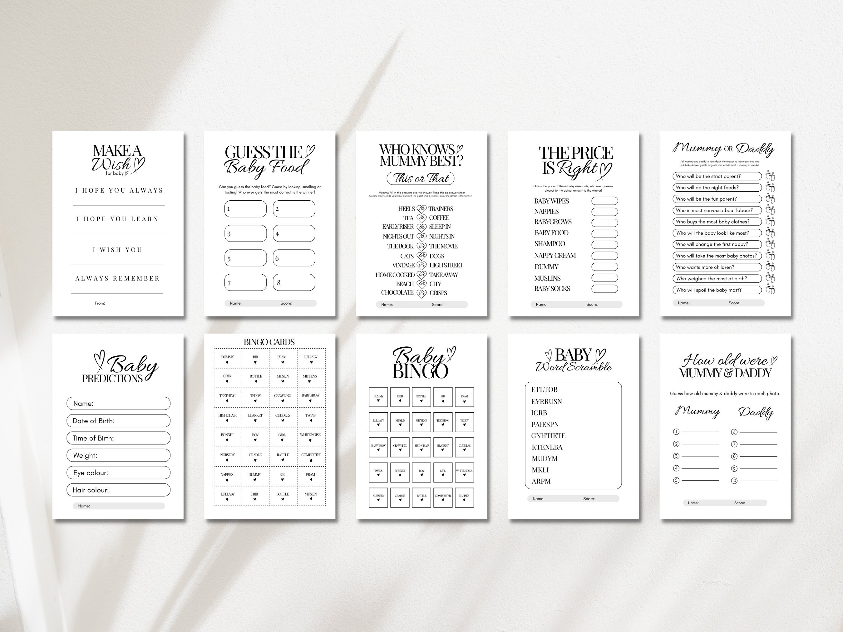 Editable Baby Shower Games, Babyshower Printable, Modern, Baby Bingo ...