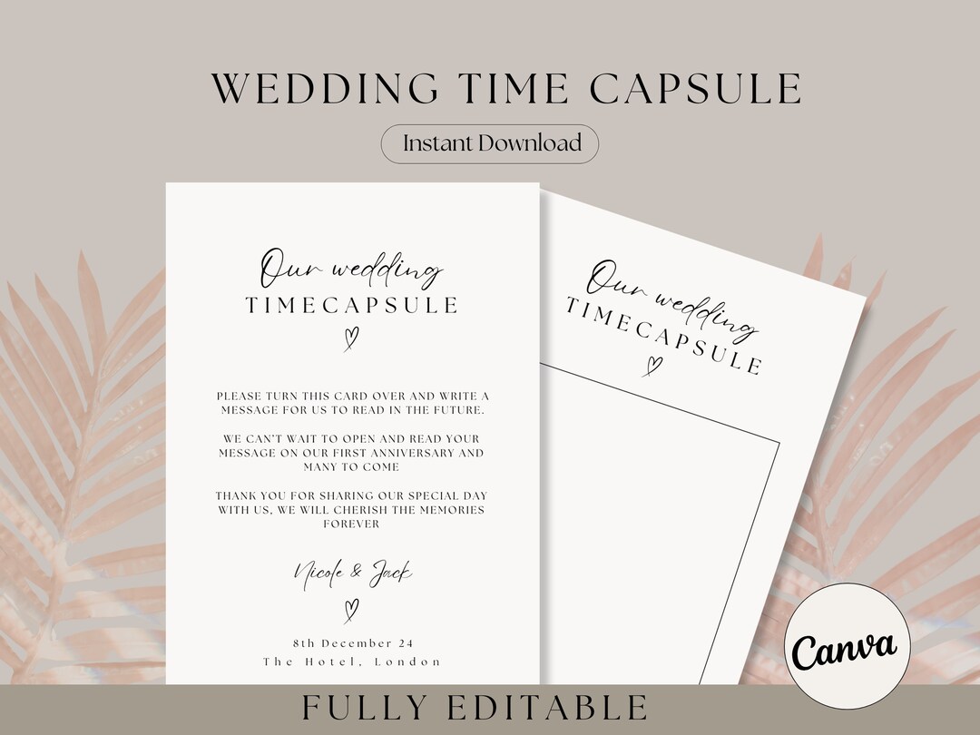 Wedding Time Capsule Template, Wedding Schedule Itinerary, Wedding ...