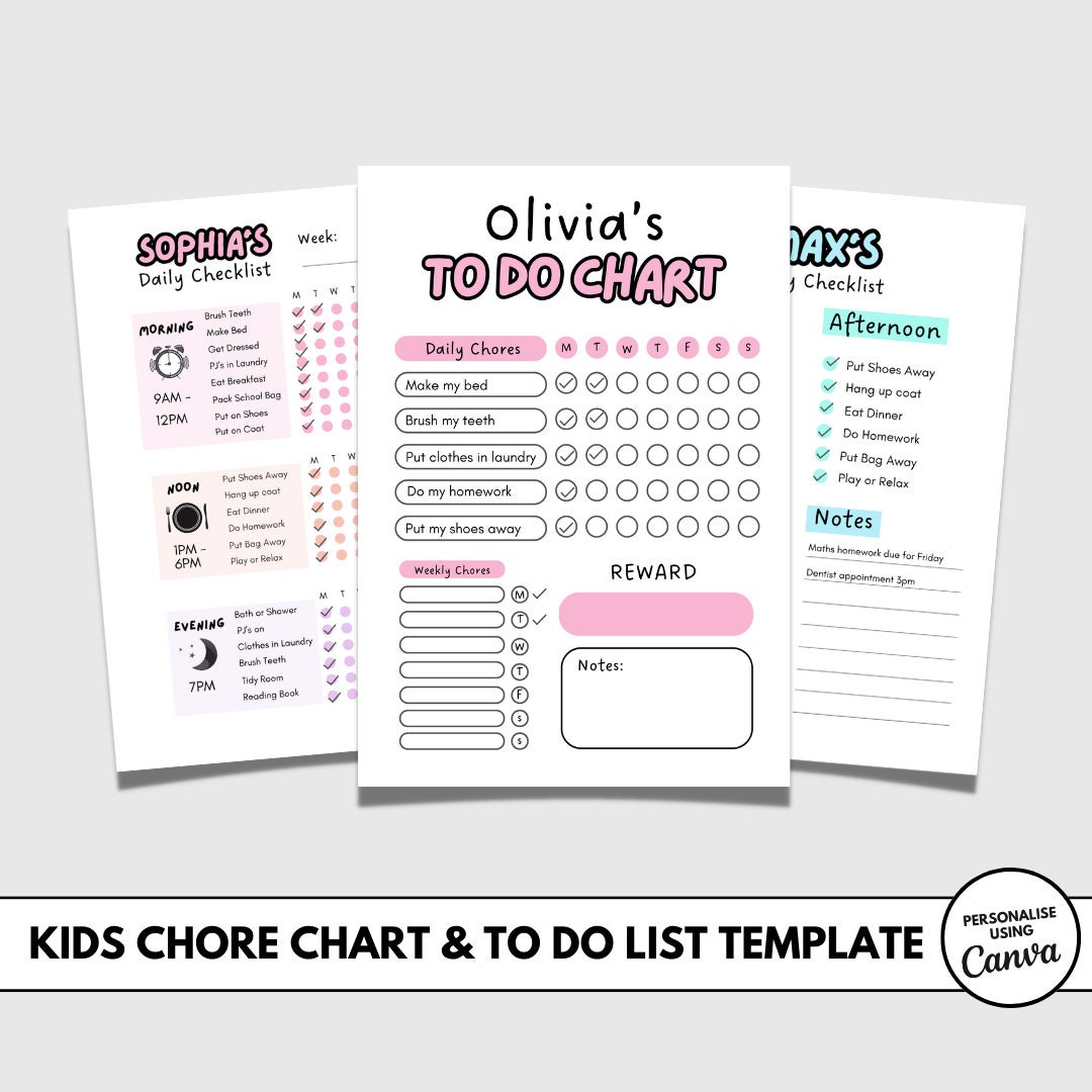 Editable Weekly Chore Chart for Kids, to Do List, Responsibility ...