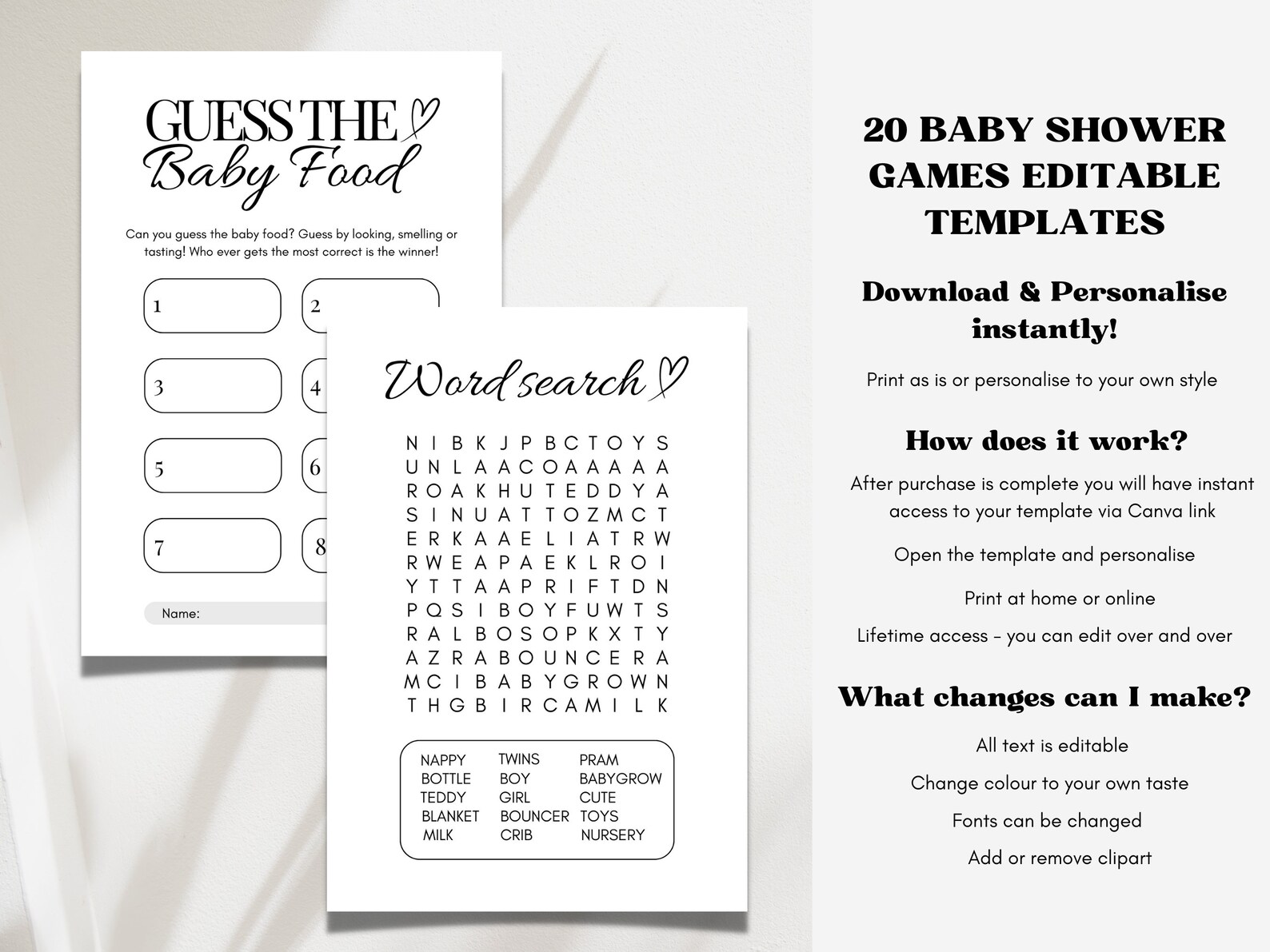Editable Baby Shower Games, Babyshower Printable, Modern, Baby Bingo ...