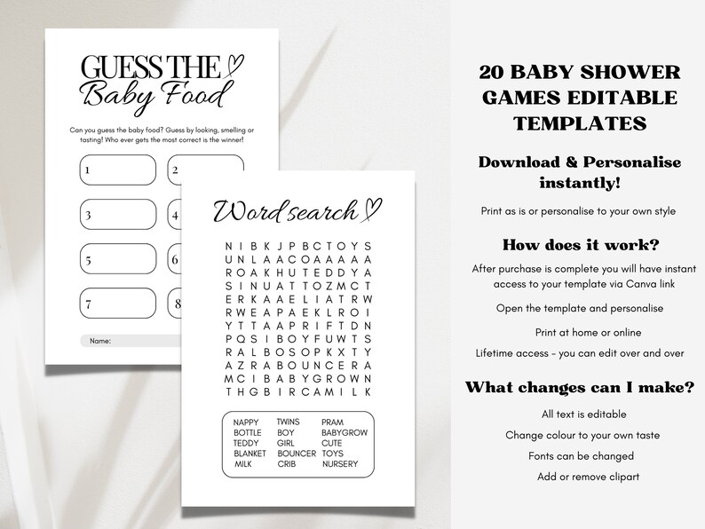Editable Baby Shower Games, Babyshower Printable, Modern, Baby Bingo ...