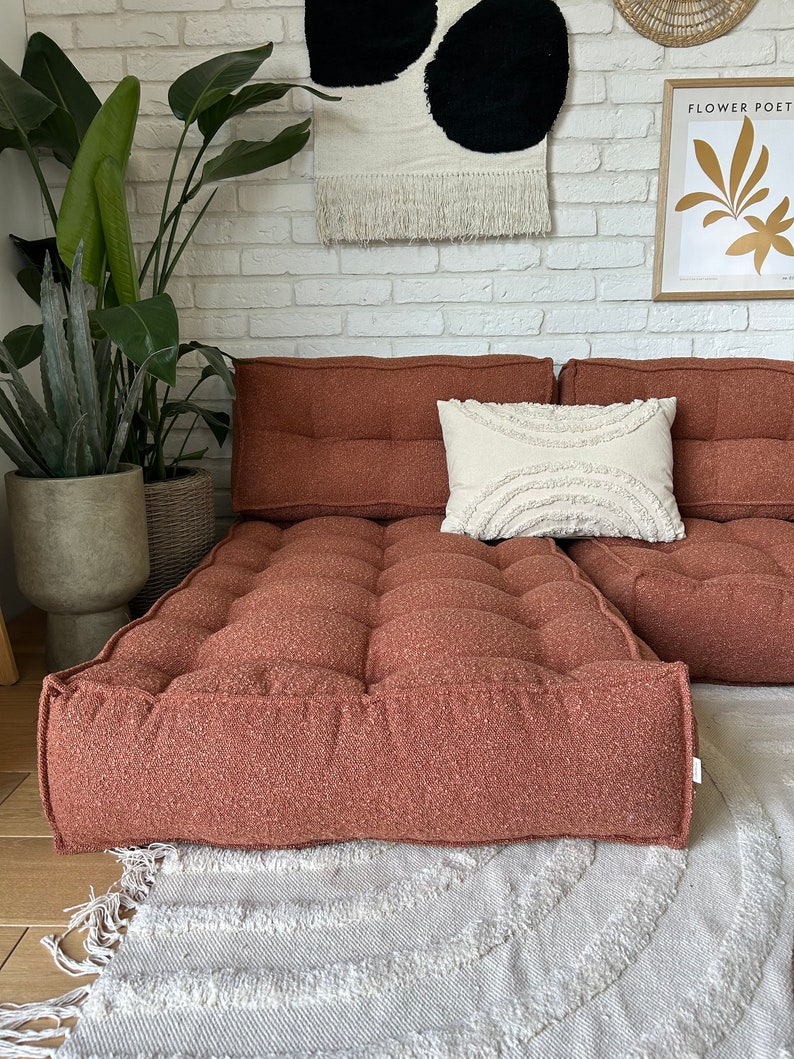 Large Floor Cushions for the Living Room, Modular Sofa in BOUCLE Fabric ...