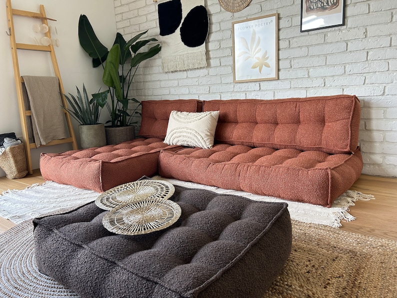 Large Floor Cushions for the Living Room, Modular Sofa in BOUCLE Fabric ...