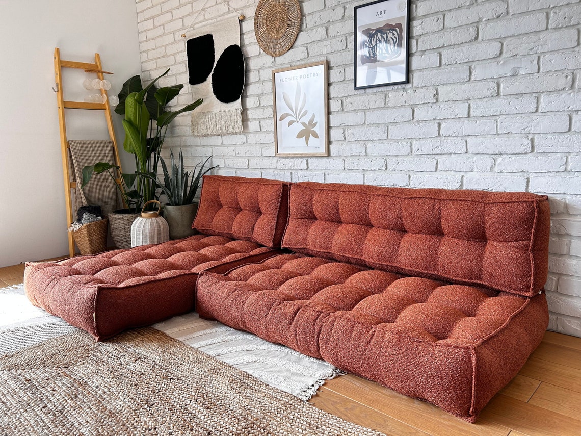Large Floor Cushions for the Living Room, Modular Sofa in BOUCLE Fabric ...