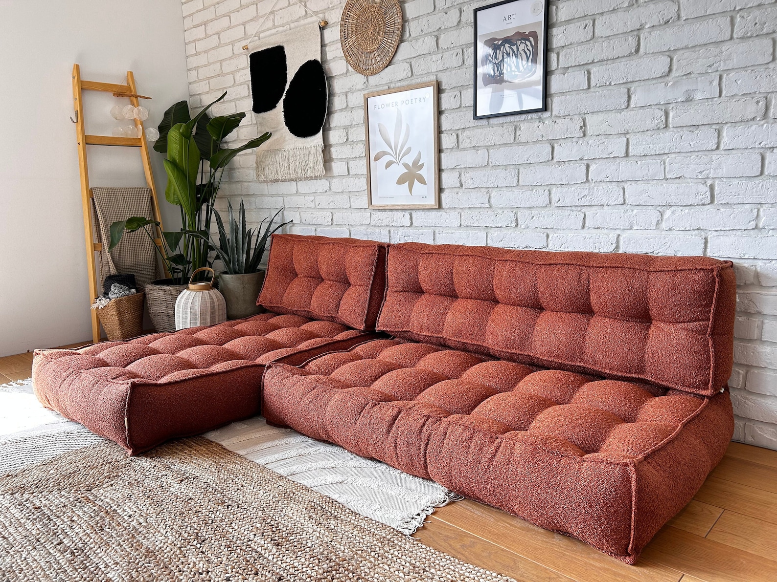 Large Floor Cushions for the Living Room, Modular Sofa in BOUCLE Fabric ...