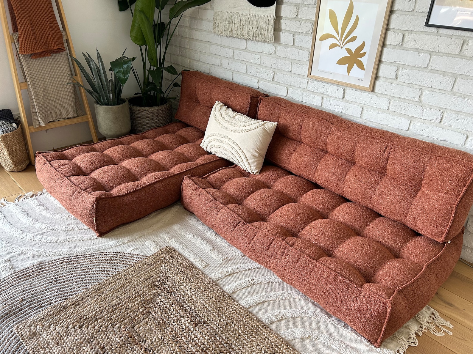 Large Floor Cushions for the Living Room, Modular Sofa in BOUCLE Fabric ...