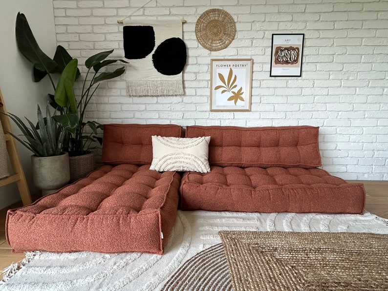 Large Floor Cushions for the Living Room, Modular Sofa in BOUCLE Fabric ...