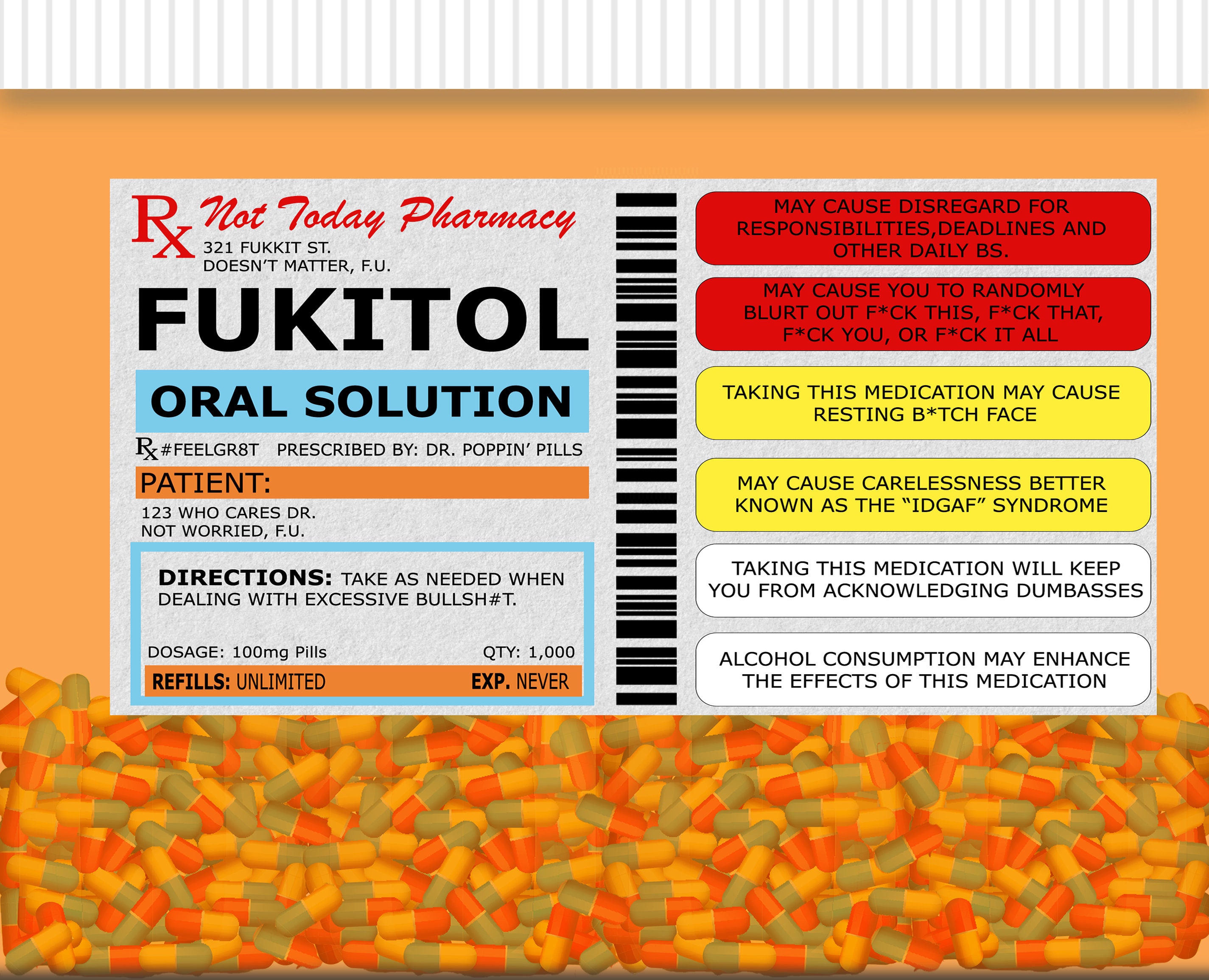 Fukitol Rx Tumbler Prescription Tumbler Fuckitol Tablet 20 - Etsy