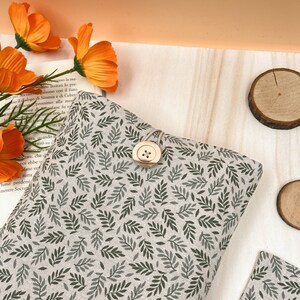 Leaves Book Sleeve Botanical Book Pouch White and Green Book Bag Book ...