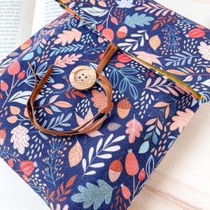 Autumn Book Sleeve, Fall Book Pouch, Leaves Book Bag, Blue Adjustable ...