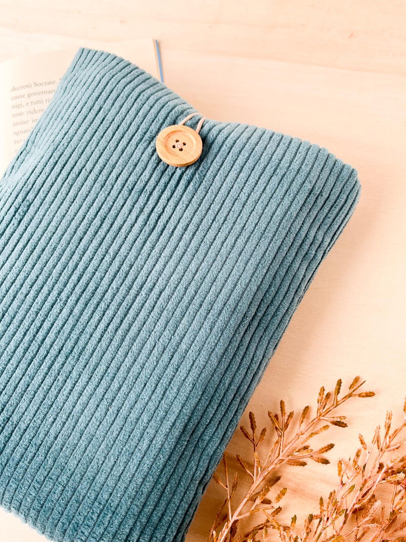 Velvet Blue Book Sleeve, Padded Cover, Yellow Polka Dots Book Bag ...
