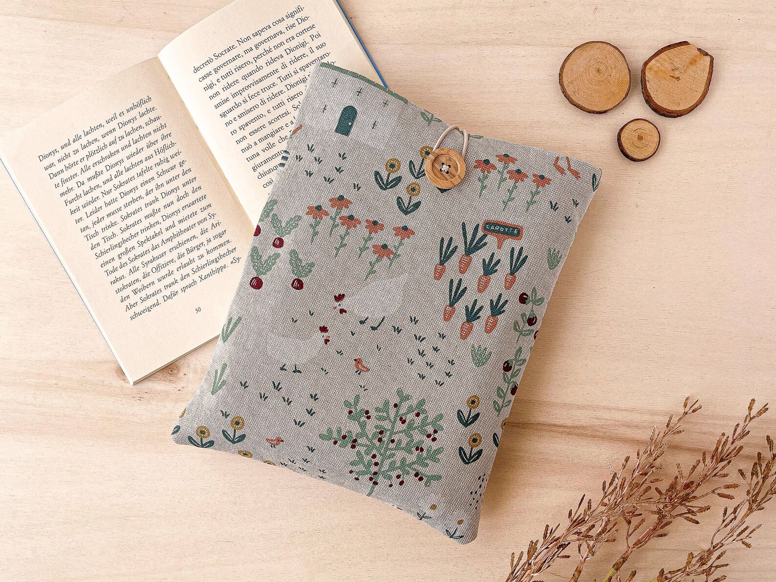 Cottagecore Book Sleeve - Vegetables Book Pouch, Botanical Book Bag ...