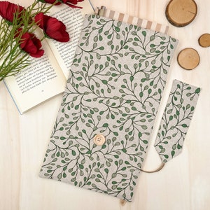 Leaves Book Sleeve - Adjustable Botanical Book Pouch, White Book Bag ...