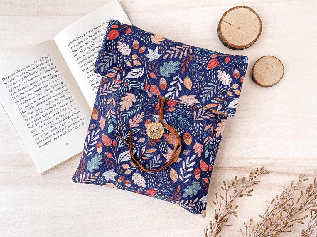 Autumn Book Sleeve, Fall Book Pouch, Leaves Book Bag, Blue Adjustable ...