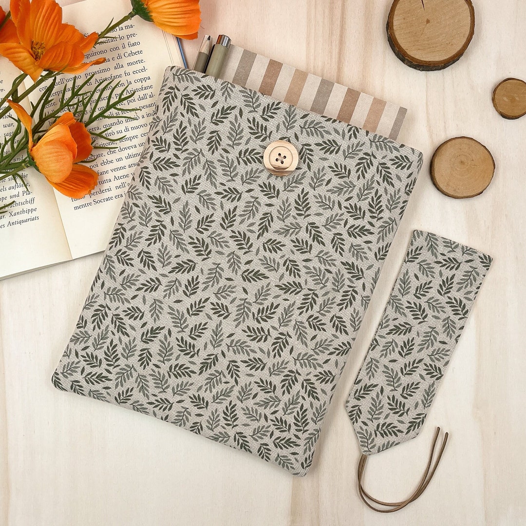 Leaves Book Sleeve Botanical Book Pouch White and Green Book Bag Book ...