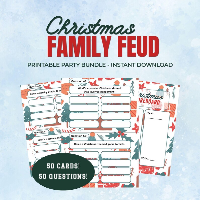 Christmas Family Feud Game | Printable Trivia, 50 Cards (instant ...