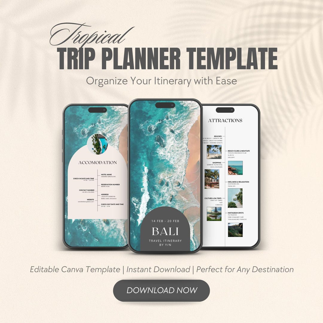 Tropical Trip Planner Template | Editable Canva Itinerary (printable ...
