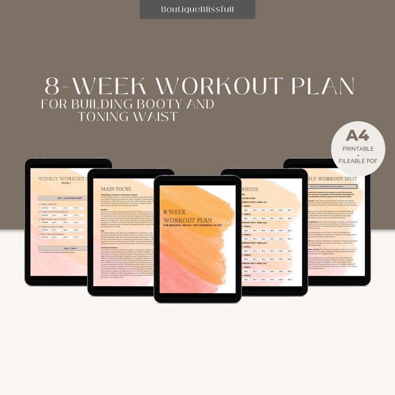 8-week Workout Plan Printable – Fitness Tracker, Planner, Schedule, Log ...