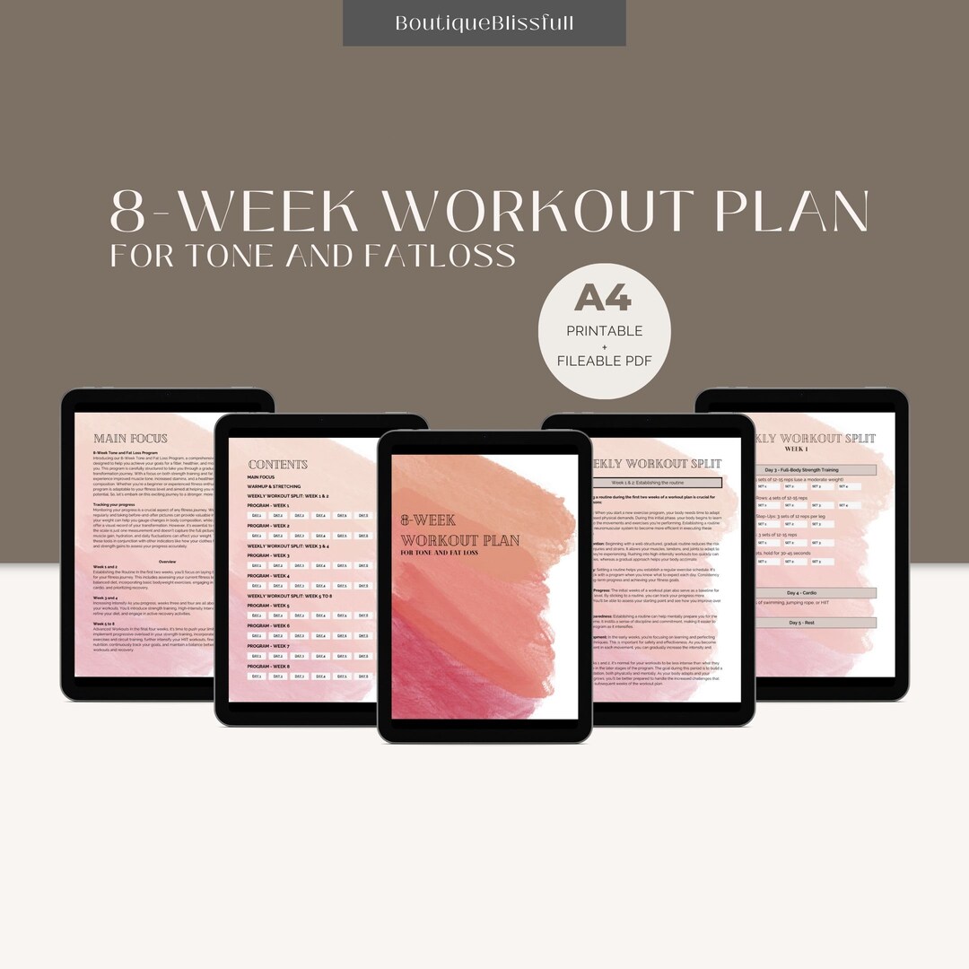 8-week Workout Plan Printable – Fitness Tracker, Planner, Schedule, Log ...