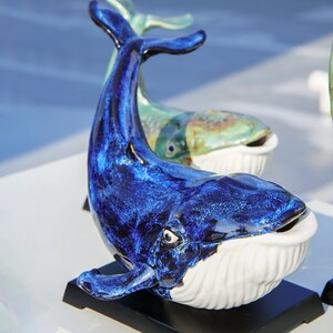 Ceramic Whale Sculpture Green&blue Whale Ornament Whale Sculpture Ocean ...