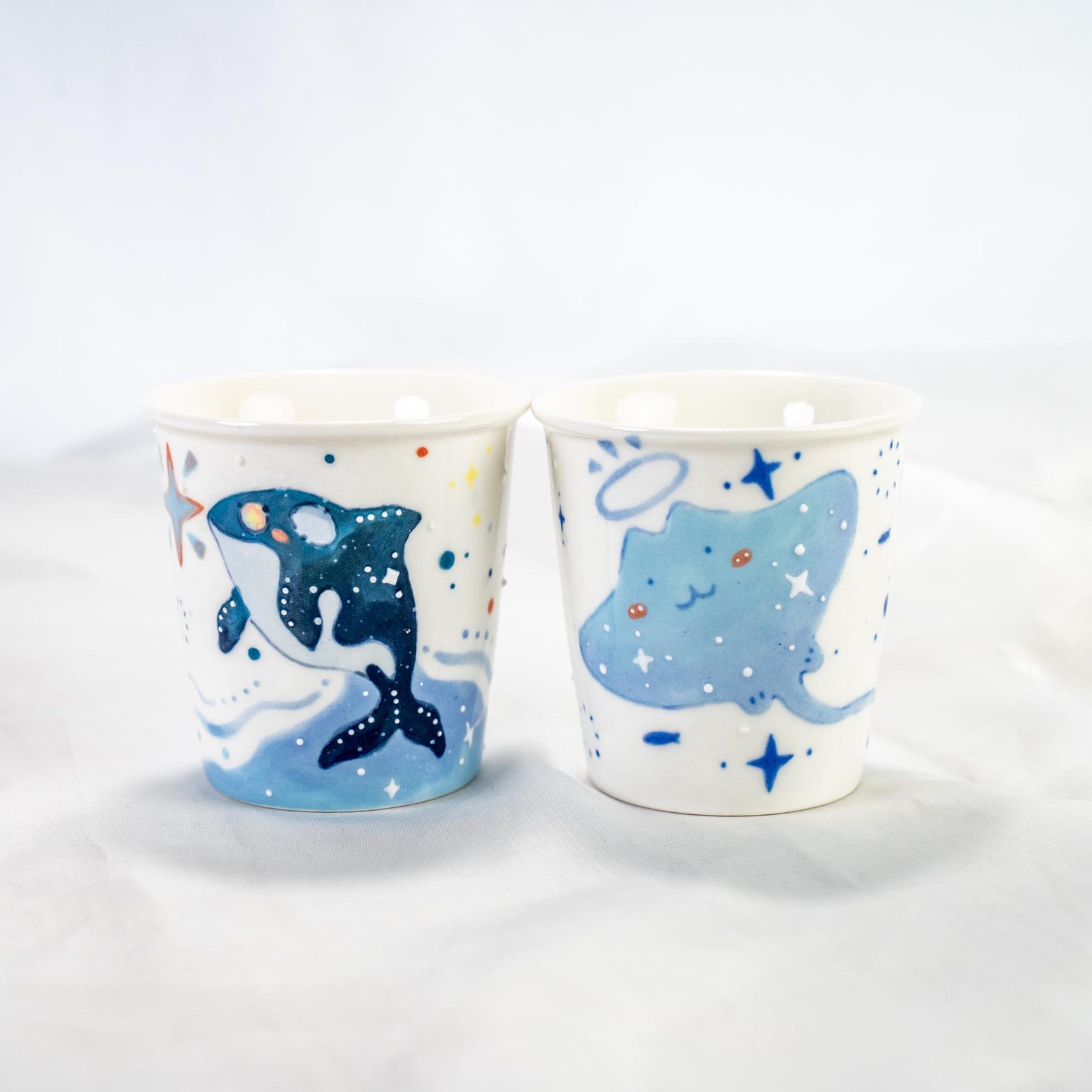 Sea Adventures Mug Set | Hand-painted Playful Orca & Stingray Ceramic ...