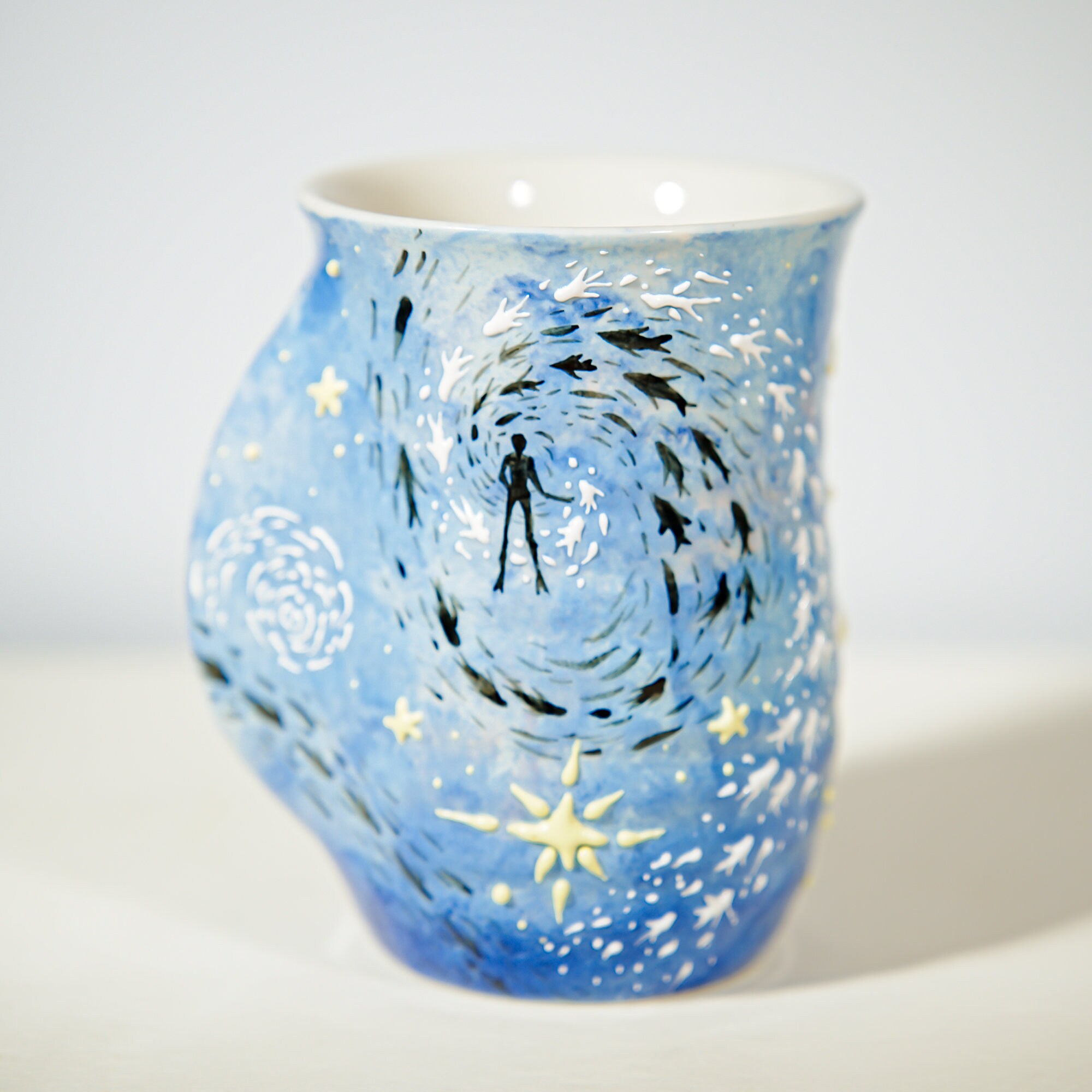 Starry Night Ceramic Mug Hand-warming Coffee / Tea Grooved Hand Warmer ...