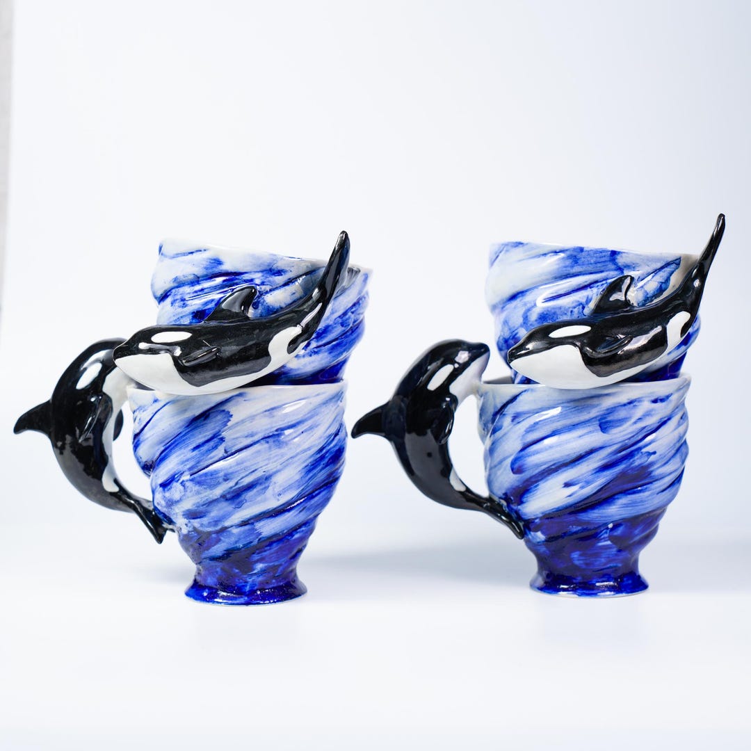 Orca Sky Blue Ceramic Mugs | Handmade Whale Mugs | Pottery Mug ...
