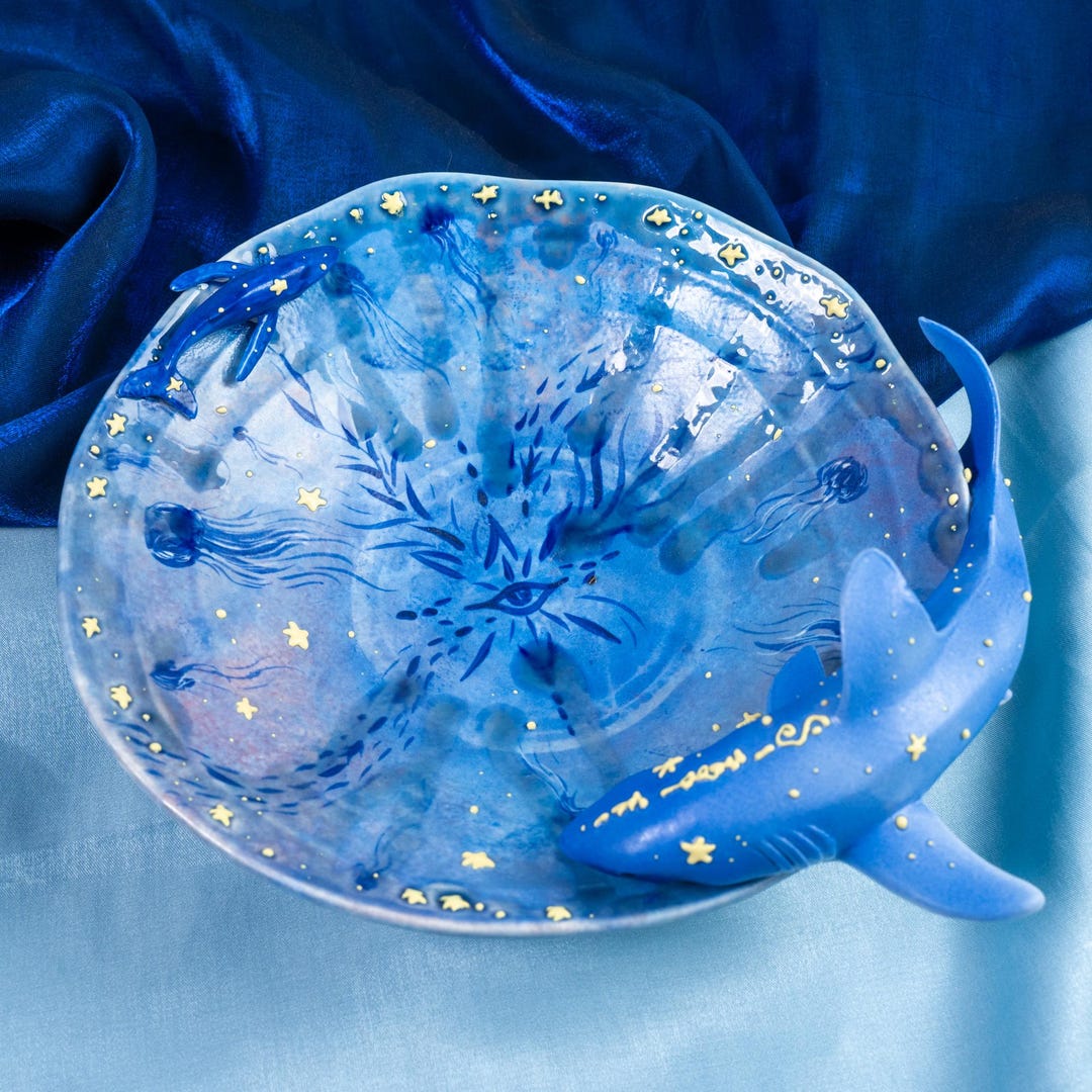 Ethereal Orca Jewelry Dish Ceramic 3D Blue Whale Ring Dish Handpainted ...
