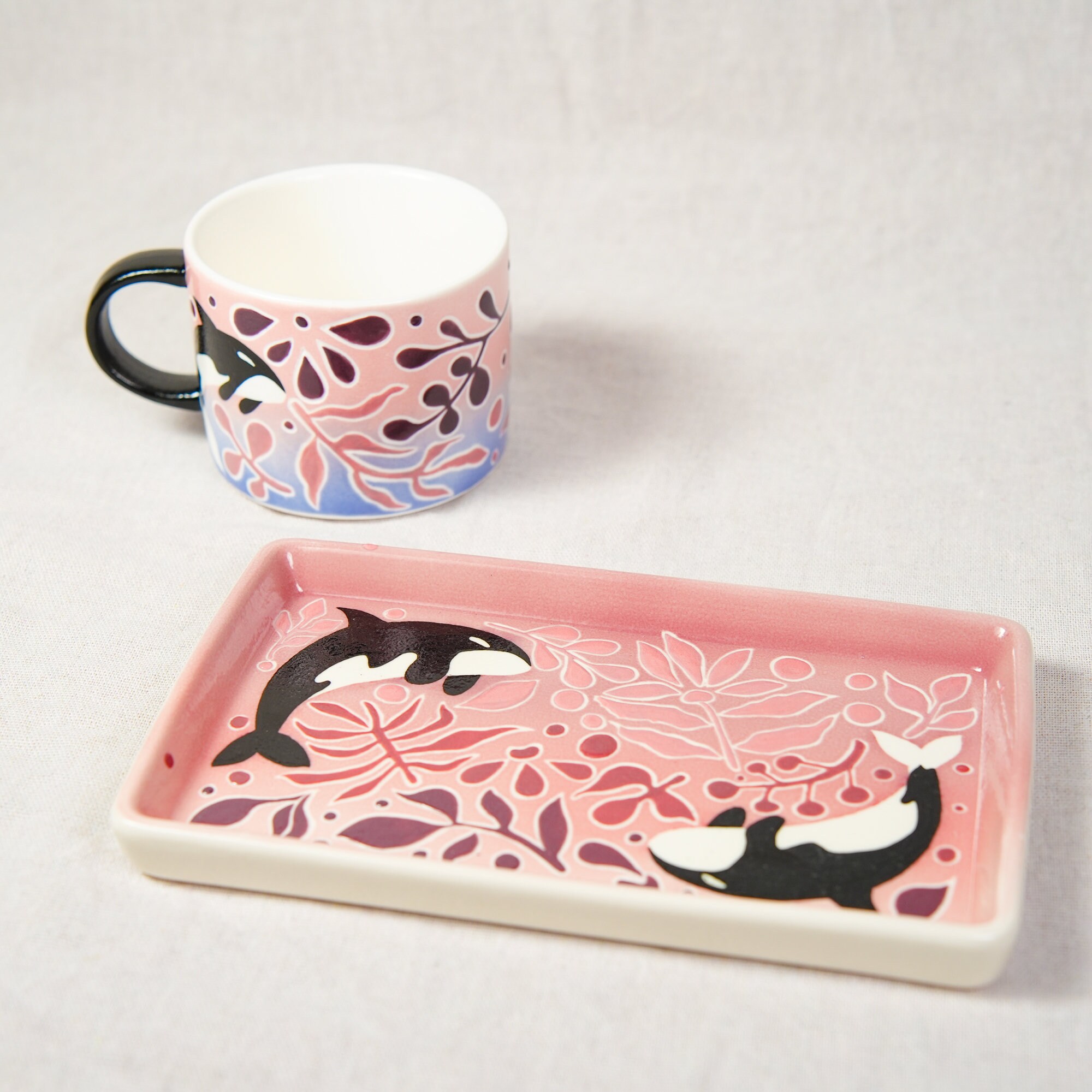 Orca Ceramic Mug & Tray Set Rustic Coffee Mug Country Style Jewelry ...