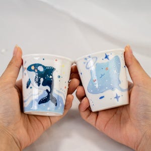 Sea Adventures Mug Set | Hand-painted Playful Orca & Stingray Ceramic ...