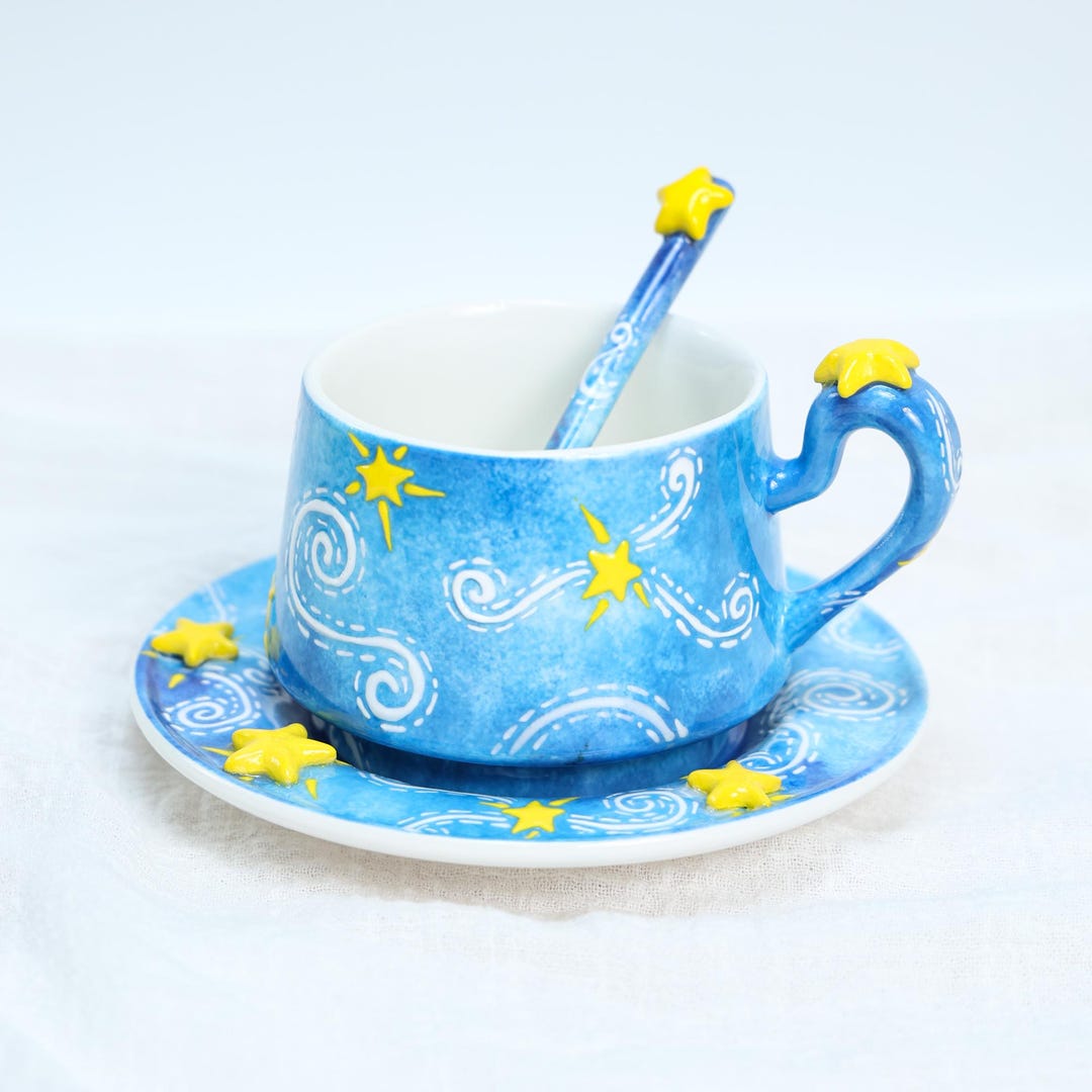 Starry Night Ceramic Ocean Tea Set Handmade Coffee Mug | Whale Cosater ...