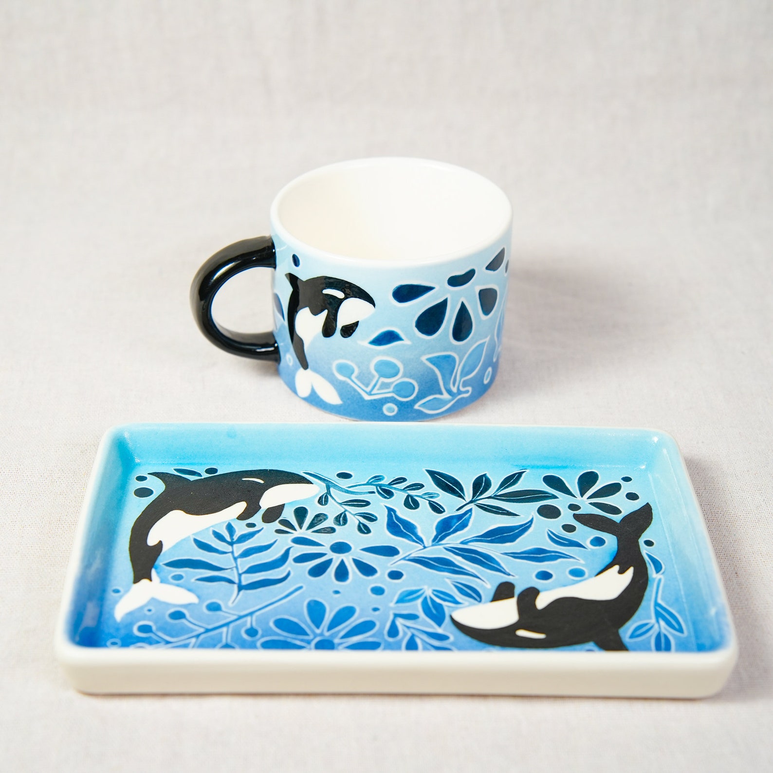 Orca Ceramic Mug & Tray Set Rustic Coffee Mug Country Style Jewelry ...