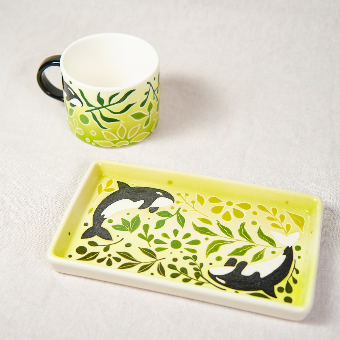 Orca Ceramic Mug & Tray Set Rustic Coffee Mug Country Style Jewelry ...