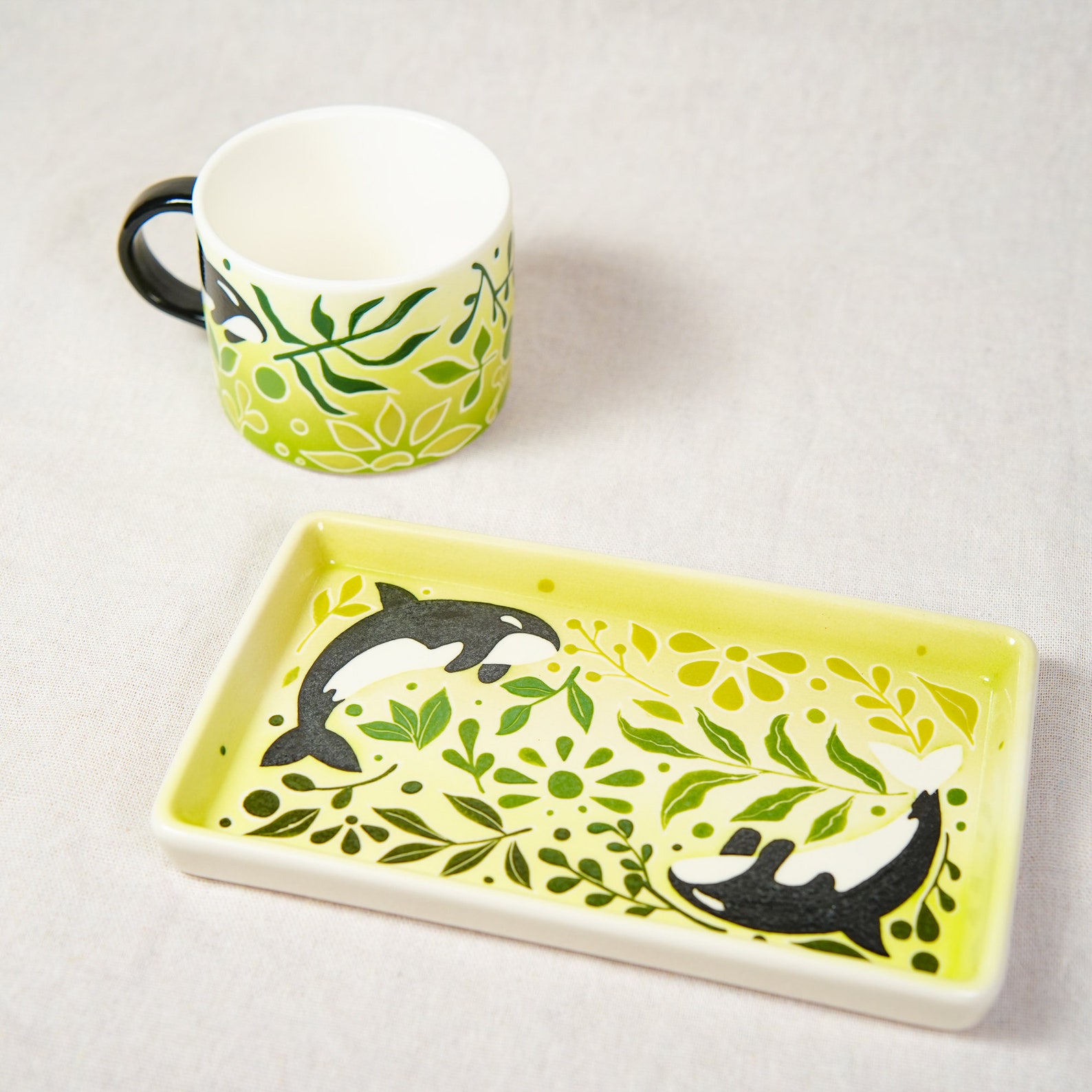 Orca Ceramic Mug & Tray Set Rustic Coffee Mug Country Style Jewelry ...