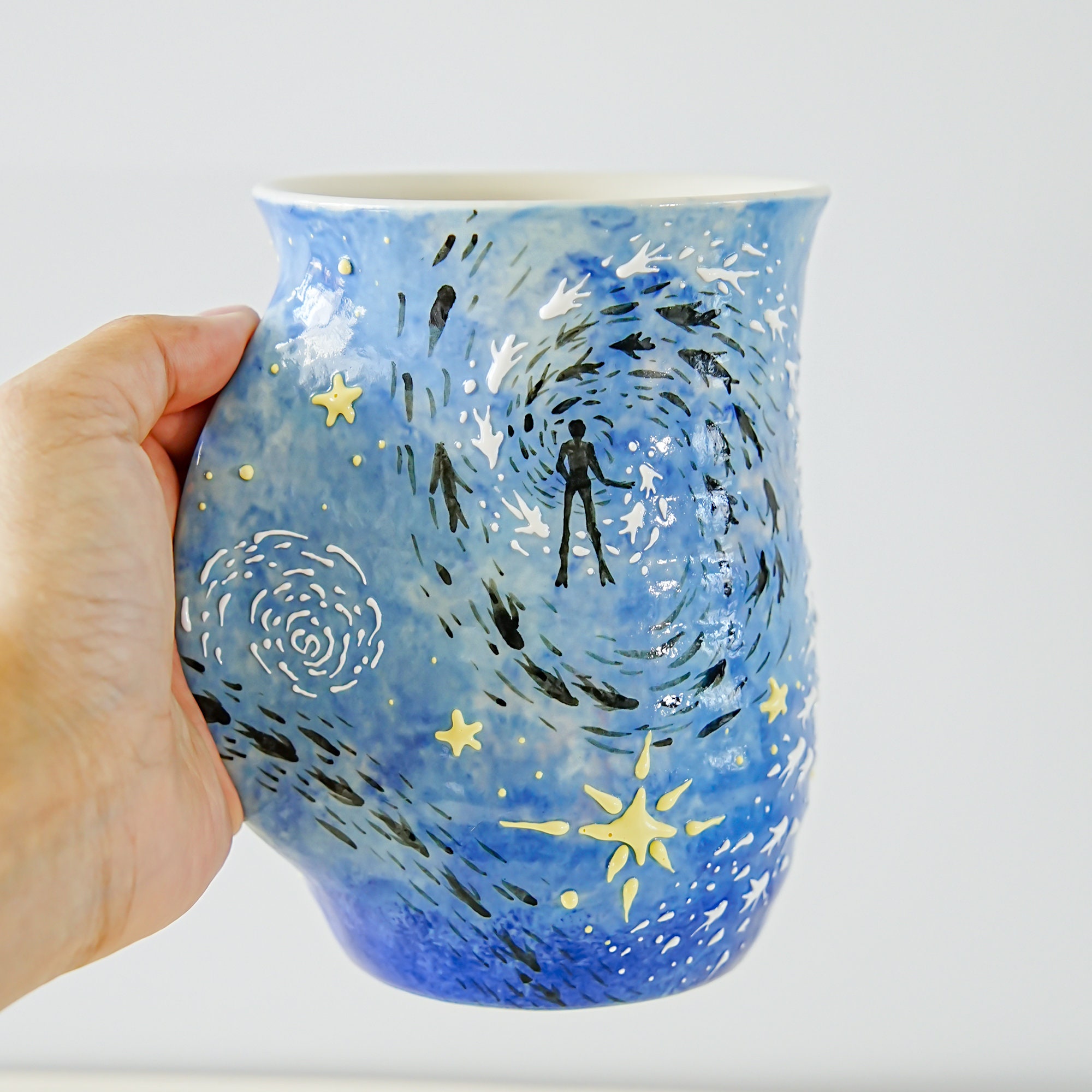Starry Night Ceramic Mug Hand-warming Coffee / Tea Grooved Hand Warmer ...